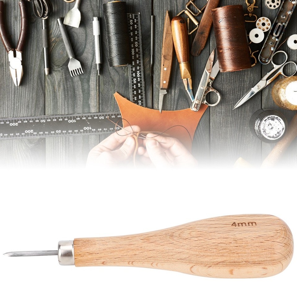 Rhombus Awl Steel Cone Punching Leather Tool Beech Handle Point Awl ...
