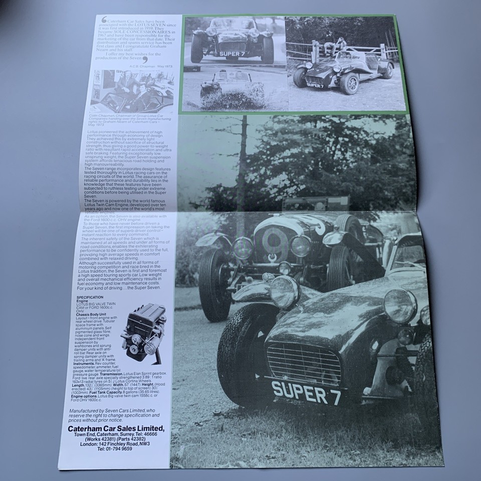 1974 Lotus Super Seven Series III UK Sales Brochure – Original Fold-Out ...