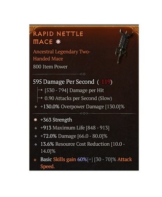 Diablo 4 S11 Rapid Nettle Mace 1GA Legendary Mace Weapon Gear Item ...