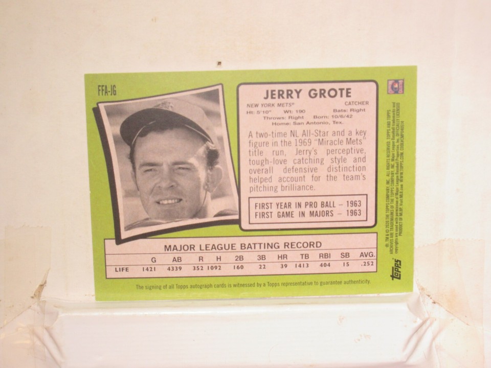 2020 JERRY GROTE TOPPS ARCHIVES FAN FAVORITE AUTO/AUTOGRAPH 1969 NEW ...