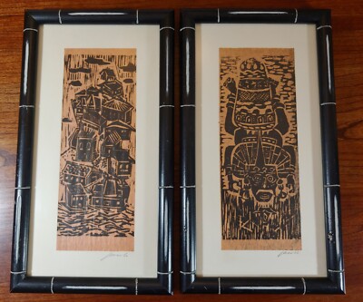 VTG 1960s Pair Jacob Heller Wood Block Art Prints Mexico | eBay