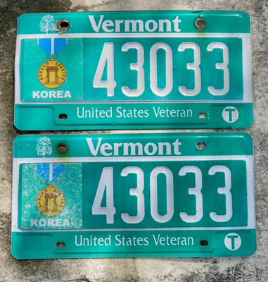 VERMONT VT LICENSE VANITY PLATES CAR TAG VETERAN KOREA KOREAN SERVICE ...