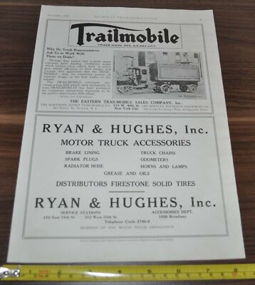 1921 Trailmobile Trailer Truck Ad Ryan & Hughes Motor | eBay