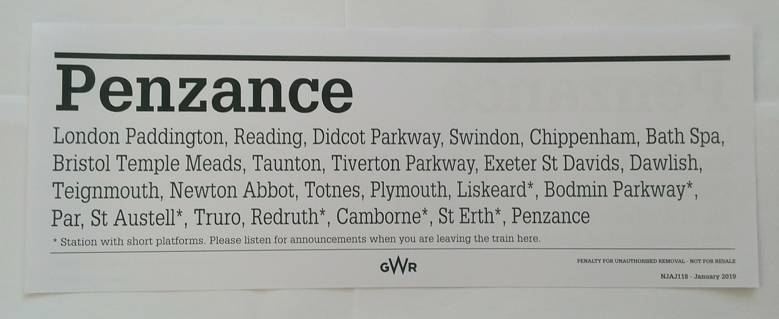 GREAT WESTERN RAILWAY WINDOW LABEL GWR | Grelly UK