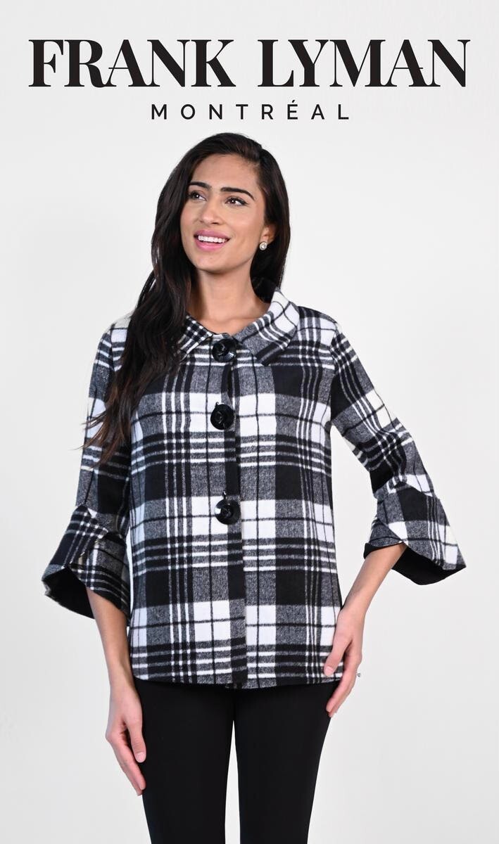 Frank Lyman 223756 Size UK10 Black/White Plaid Button Jacket Frank Lyman 223756 Size UK10 Black/White Plaid Button Jacket