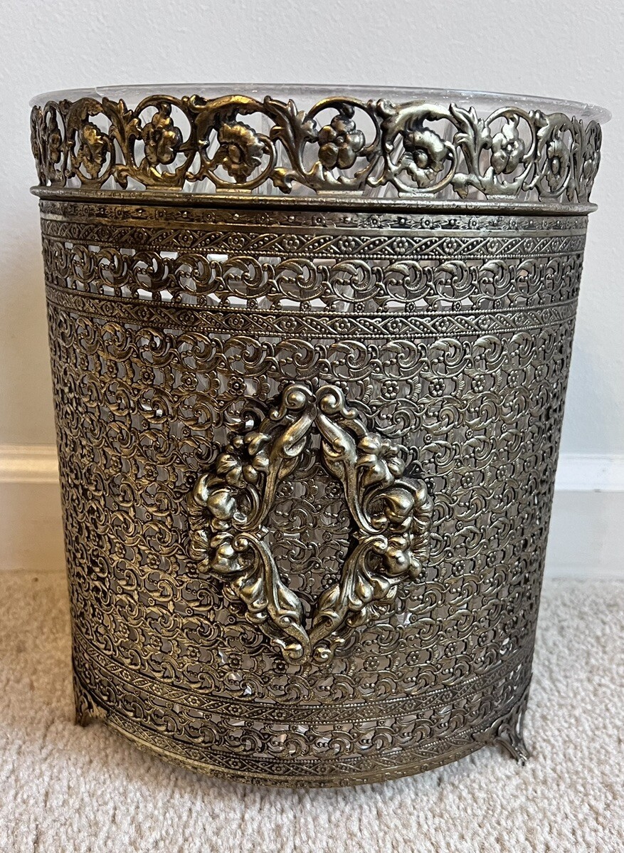 Vintage Hollywood Regency Filigree Footed Trash Can Gold Tone MCM | eBay