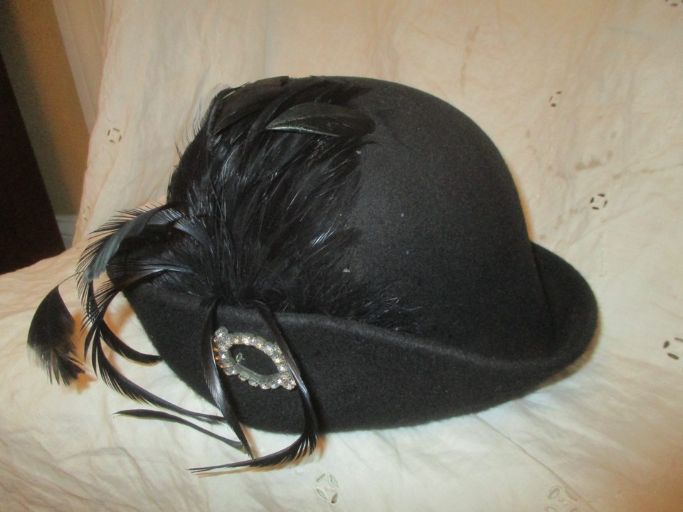 Hat-A-Tude feather/rhinestone trim wool felt hat | eBay