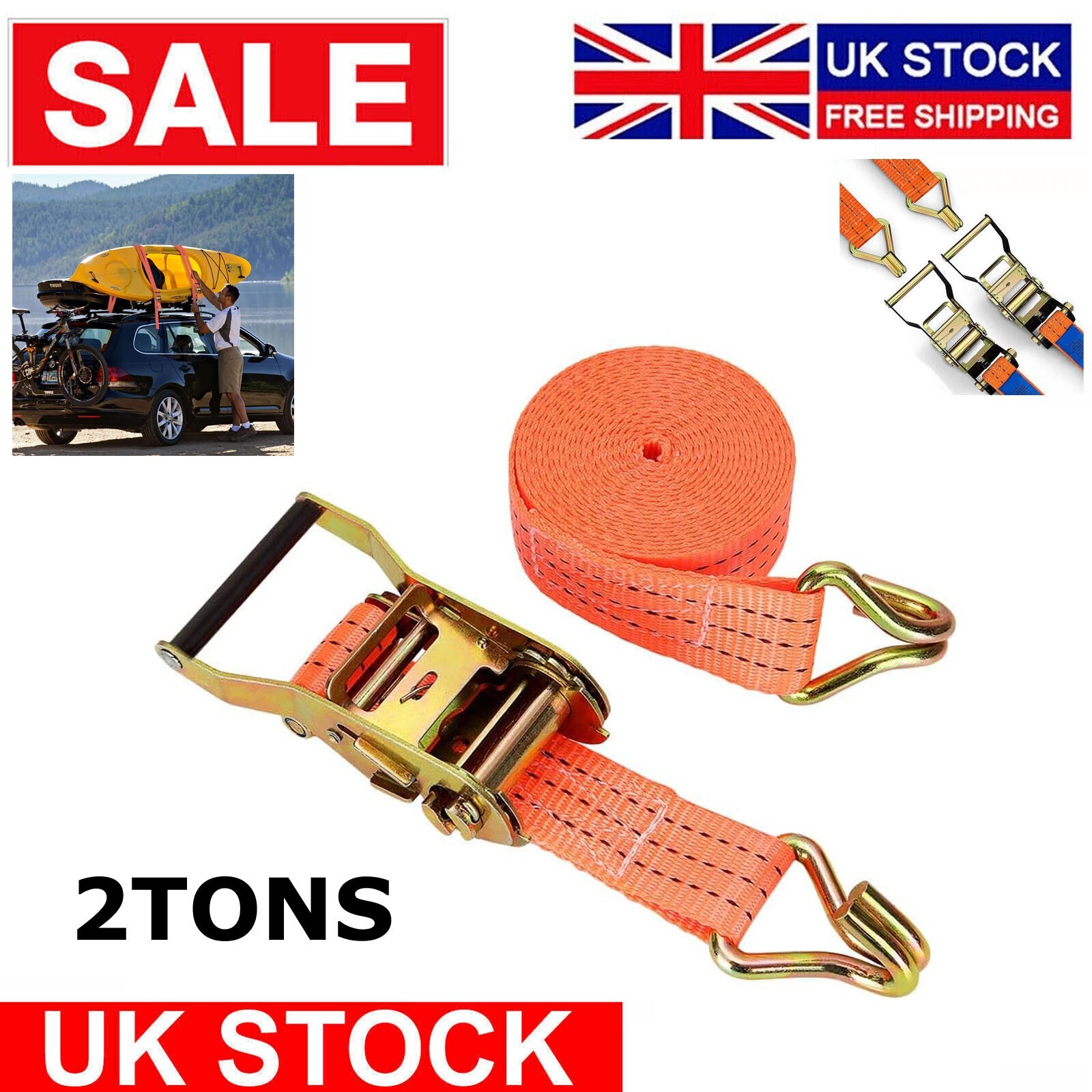 1PCS 5 Meters Ratchet Tie Down Straps 2 Tons Claws Lorry Lashing Handy ...