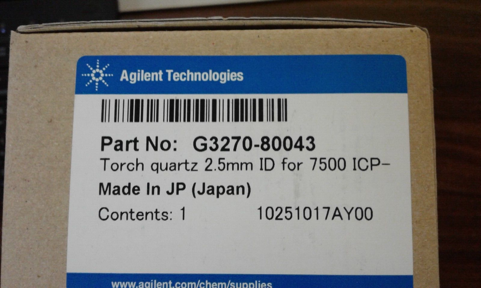 AGILENT QUARTZ TORCH 2.5mm ID INJECTOER 7500 ICP-MS P/N G3270-80043 for ...