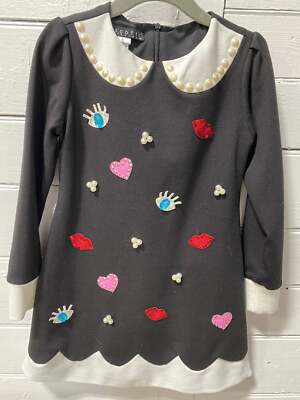 Biscotti girls dress black with appliques size 5 | eBay