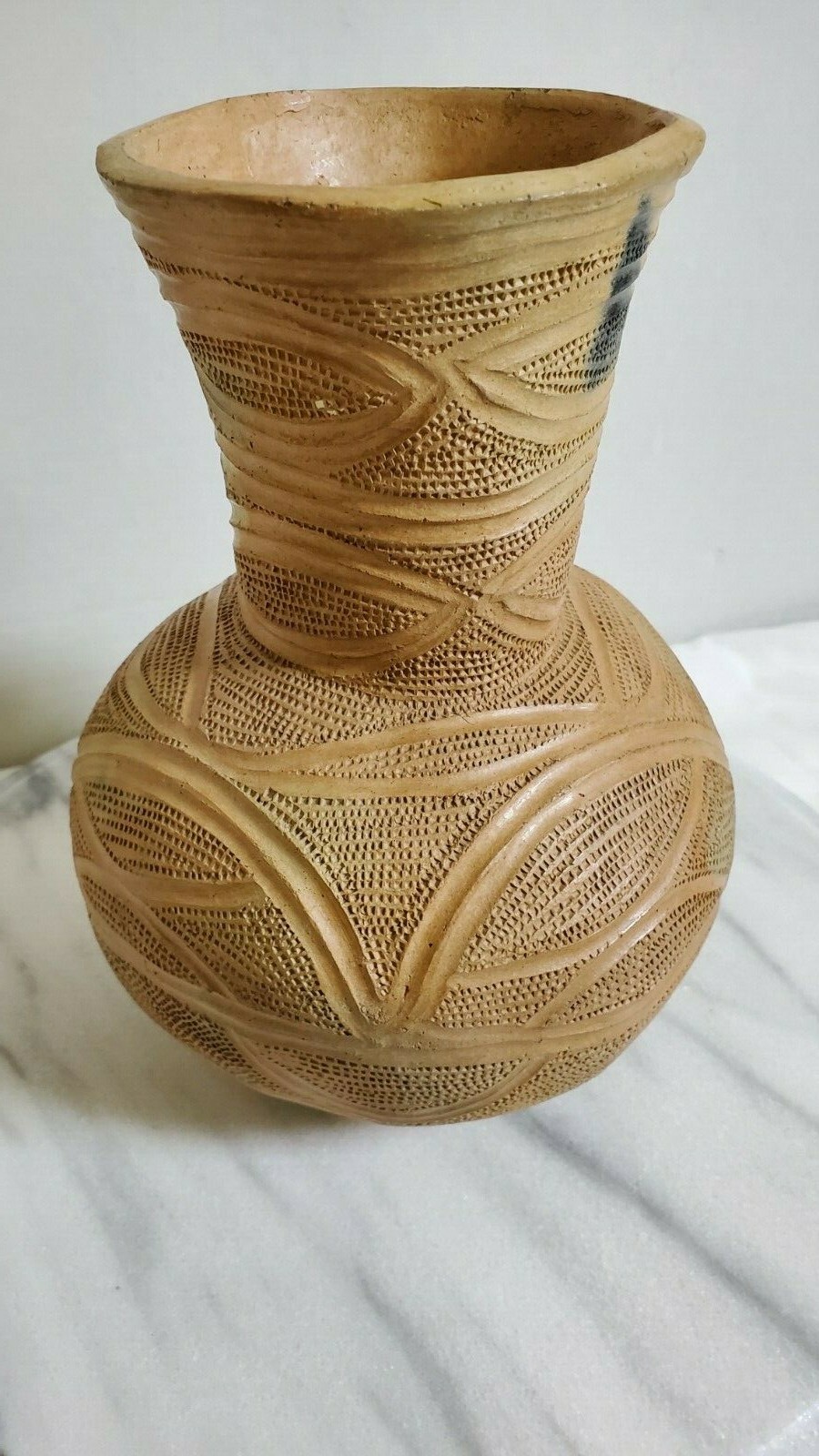 ANTIQUE AFRICAN CONGO TRIBAL GEOMETRIC DESIGN POTTERY WATER VASE ...