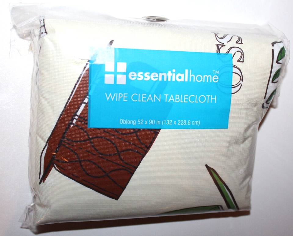 Essential Home Cafe Bistro Neutral Oblong Wipe Clean Tablecloth - 52 X ...