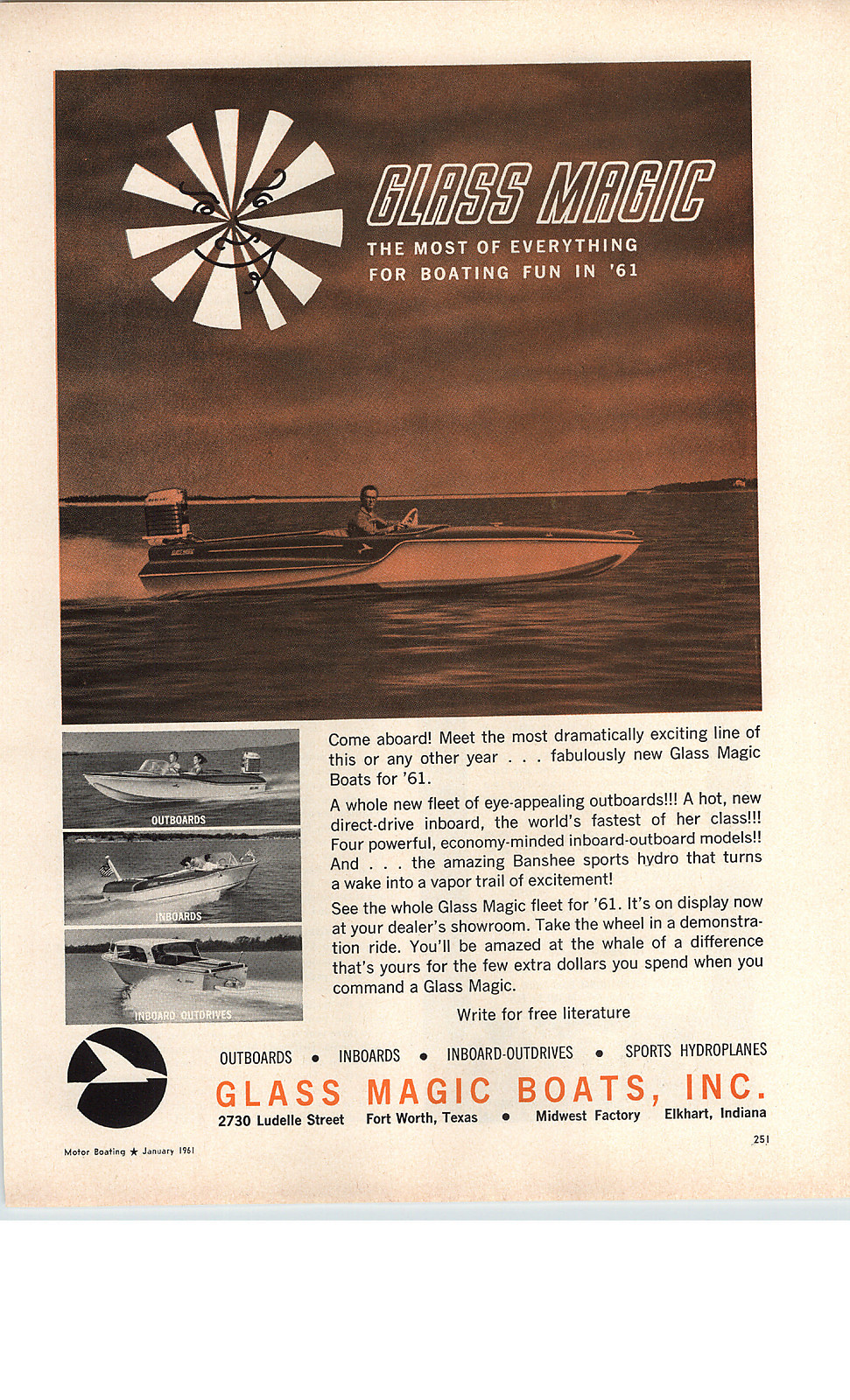 1961 PAPER AD Glass Magic Boats Inboard Outboard Motorboat Boat Yacht ...