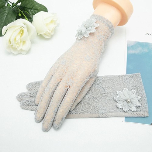 Non-Slip Breathable Ice Silk Flowers Mittens Lace Gloves Sunscreen ...