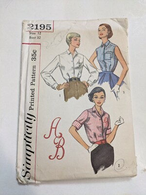 Vintage SIMPLICITY Pattern 2195 Misses' Women's Blouse Alphabet ...