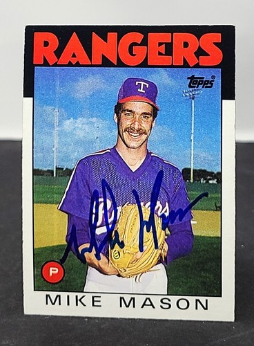 MIKE MASON Signed Autograph 1986 Topps Baseball Card #189 Texas Rangers ...