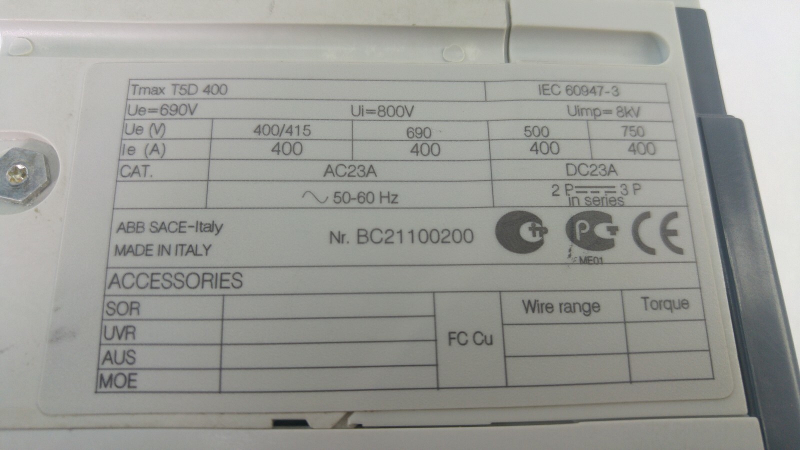 ABB SACE Tmax T5D 400 Circuit Breaker | eBay