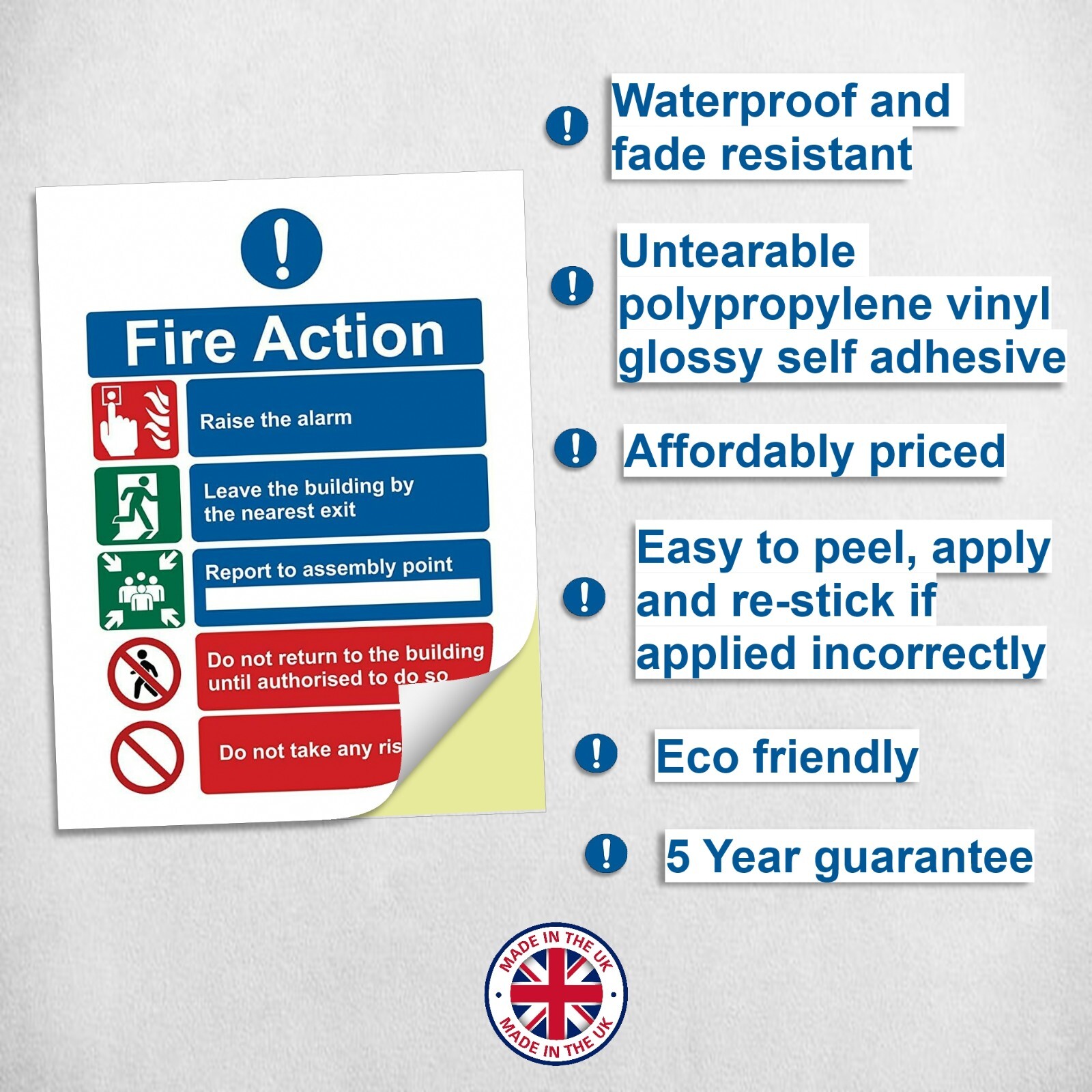 Fire Action Notice Sign Self Adhesive Sticker 20 X 15cm - Fire Safety ...