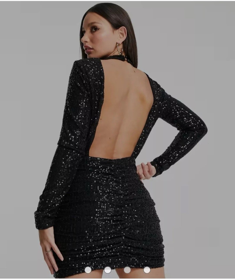 Black Sequin Backless Mini Dress | eBay UK