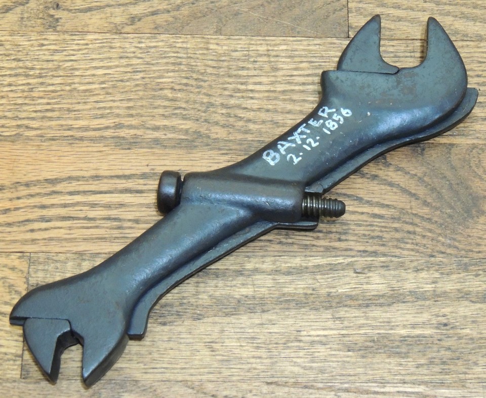 RARE 1856 BAXTER PATENT SCREW TYPE 10" ADJUSTABLE DOUBLE END "S" WRENCH ...