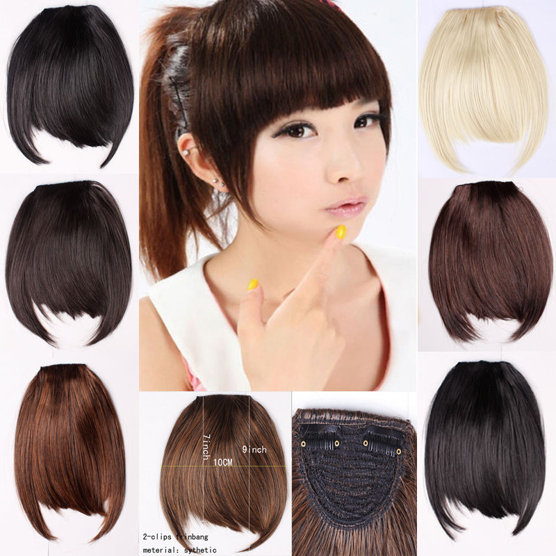Clip in Bangs Fake Hair Extension False Hair Piece Clip on Front Neat ...