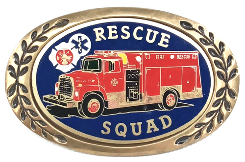 Vintage Belt Buckle Enameled Brass Rescue Squad Heritage Made In USA ...