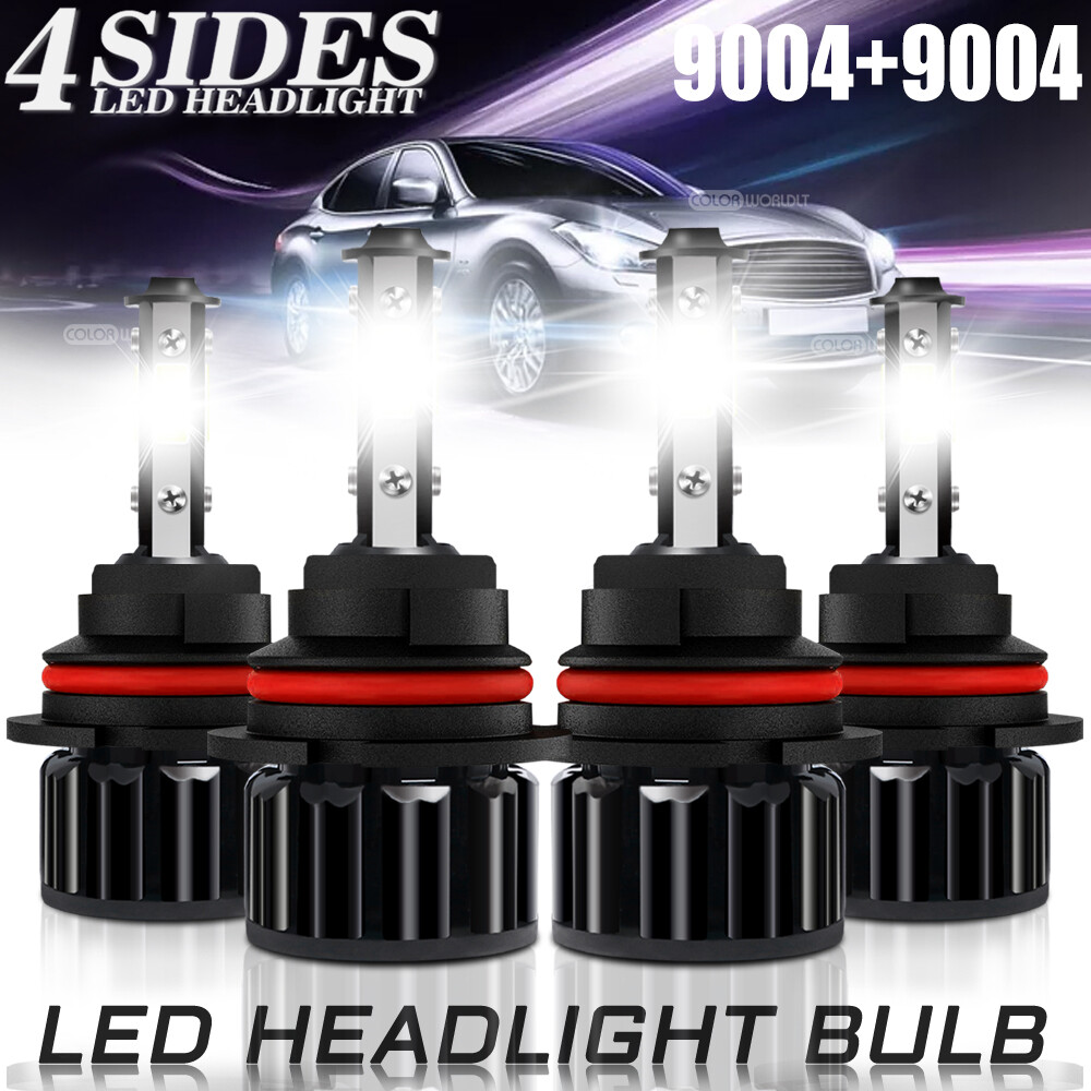 4PCS 9004+9004 4-Sides LED Headlight Bulbs High Low Beam 6000K Super ...