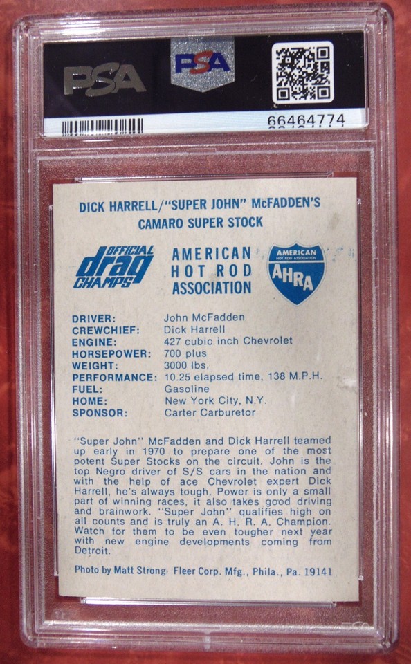 1971 Fleer AHRA Drag Champs USA John McFadden Dick Harrell 1969 Camaro ...