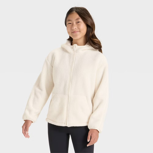 Girls' High Pile Fleece Full Zip Jacket - All In Motion Cream XXL ...