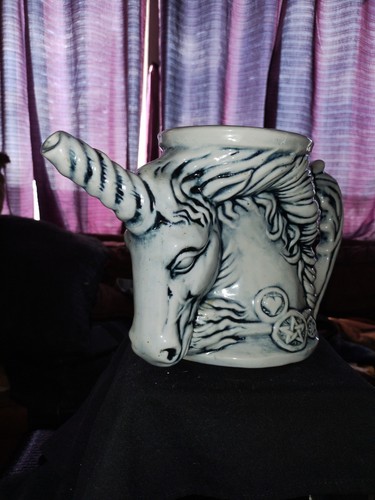 Rumph Unicorn Pitcher & 4 Mugs 1980 Pottery Jim Mind Circus Blue Signed ...