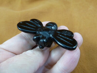 (Y-BEE-715) little Black onyx HONEY BEE BUMBLE figurine gemstone I love ...