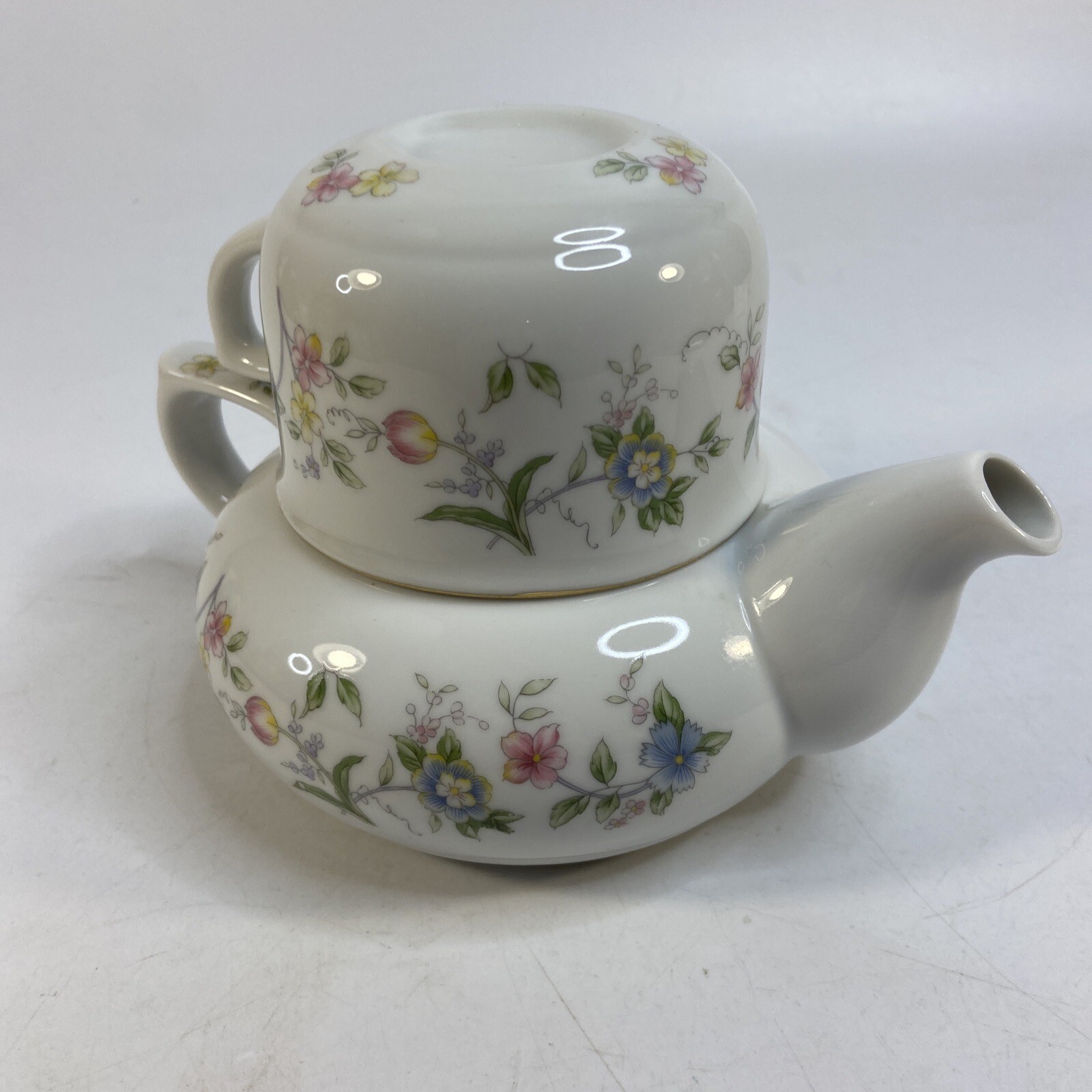 Tea for One Set Pot Lid Cup Stack Andrea By Sadek Floral Gold Trim ...