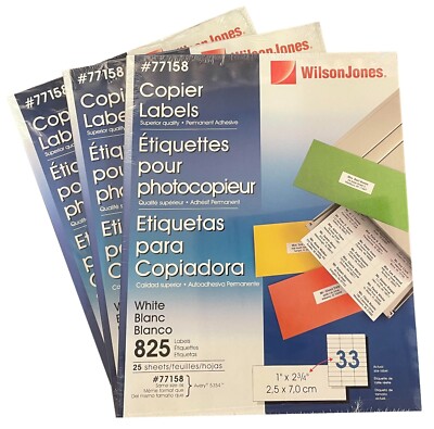 3pcs LOT Address Label Copier Labels #77158 White 825pcs 25 Sheets 1 x ...