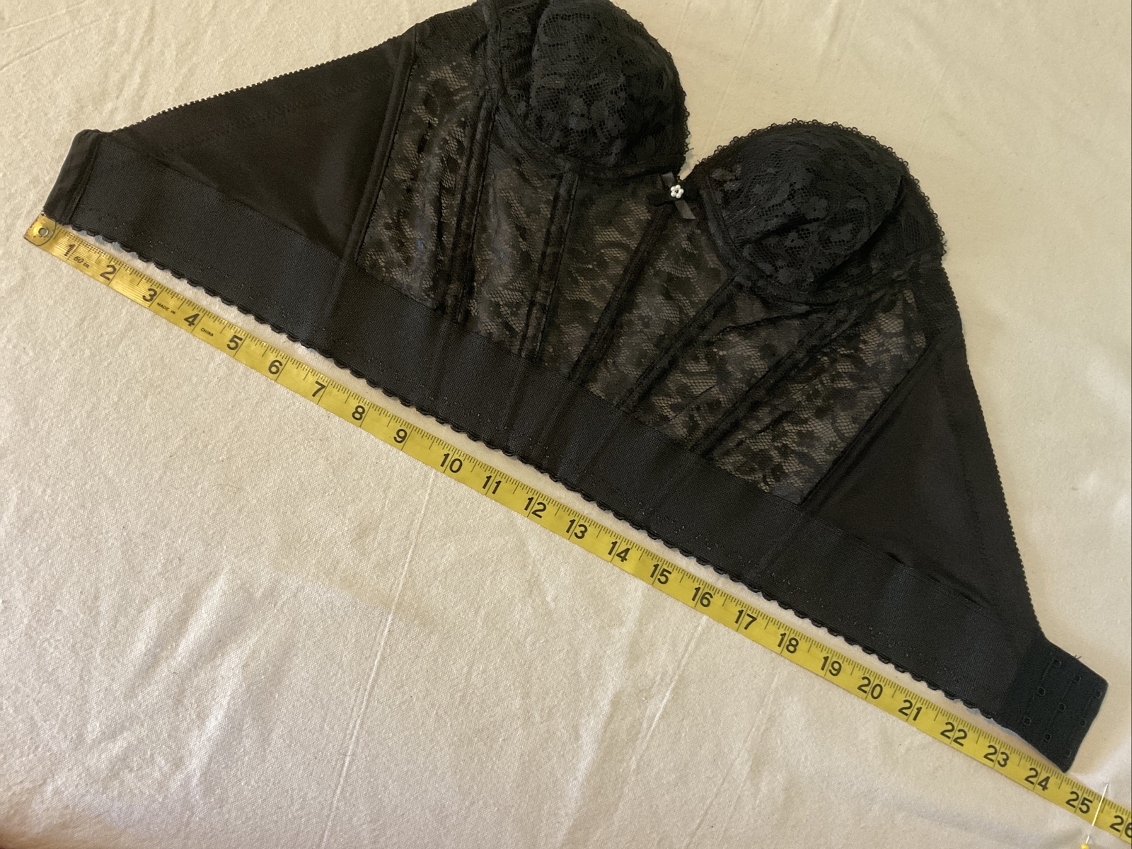 Vintage Sears Longline Bra 34A Black Lace Bustier … - Gem