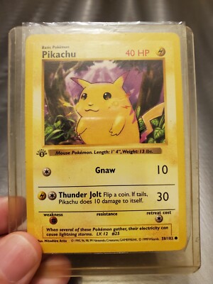 1999 1st Edition Pokemon Card - Shadowless Pikachu 58/102 - Very Rare ...