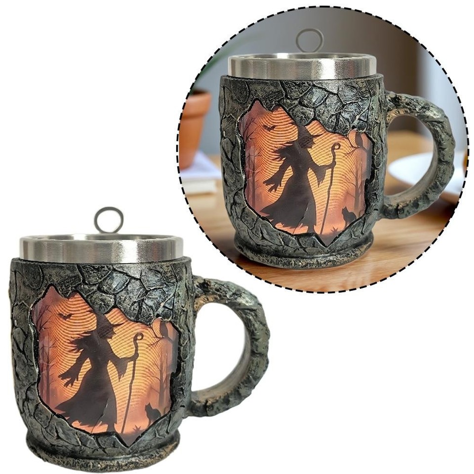 &Witch Forest Fire Mug Vintage Coffee Mugs 3D Relief Campfire Mug for ...