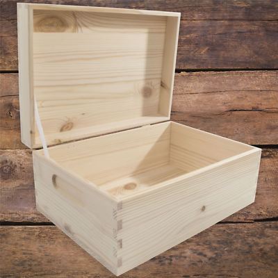 Medium Rectangular Wooden Storage Box With Lid And Handles To Decorate ...