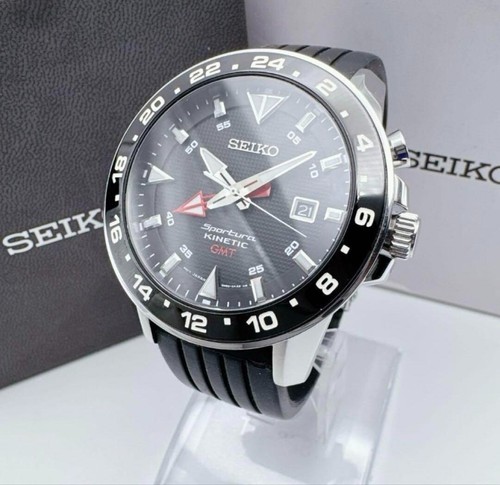 SEIKO Sportura Kinetic GMT Watch 44mm Quartz Auto 17cm 6.7in Mens Box ...