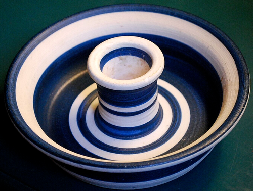 Studio Art Pottery BLUE + WHITE STONEWARE Candlestick Holder CIRCULAR ...