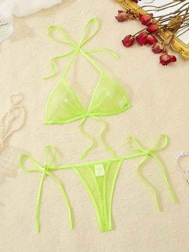 Neon Green Sheer Mesh Extreme Micro Triangle Top & Thong G-String ...