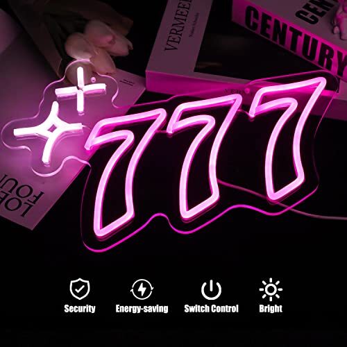 777 Neon Sign Angel Number Neon LED Sign Luck Seven Neon Lights Pink ...