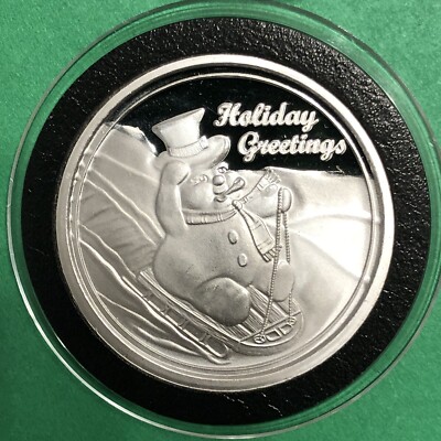 Holiday Greetings Snowman Coin Snowflake 1 Troy Oz .999 Fine Silver ...