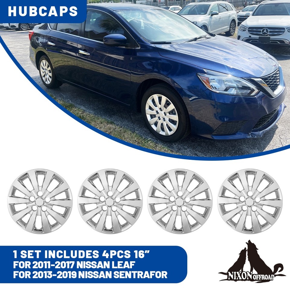 4 Pack 16" Chrome Hubcaps For 2013-2019 Nissan Sentra Wheel Covers Snap ...