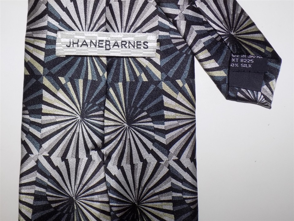 JHANE BARNES Luxury Silk Necktie Silver Black Blue 58" x 3 7/8" | eBay