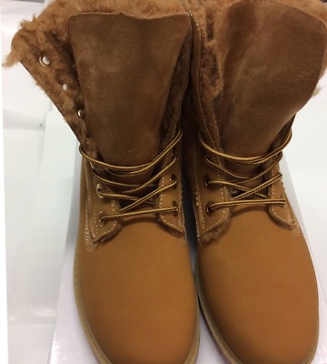 LADIES UNBRANDED TAN FAUX LEATHER LACE UP FUR LINED BOOTS UK 7/EU 40 ...