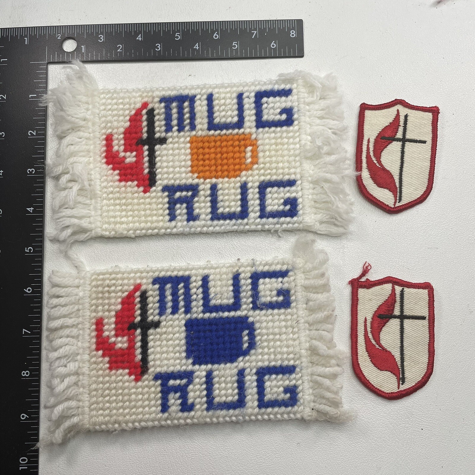 Lot Of 4 UNITED METHODIST CHURCH ITEMS Inc. 2 Patches And 2 Mug Rugs ...