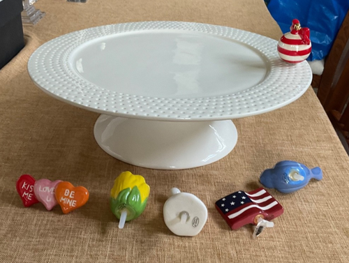 Nora Fleming Swiss Dot 14.5” Stoneware Pedestal Cake Plate Server & 6 minis | eBay