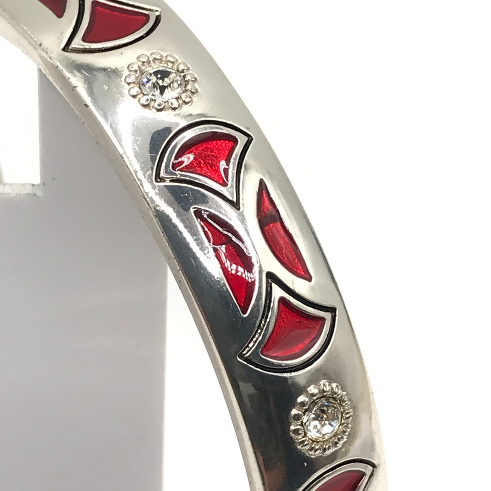 BRIGHTON Bangle Bracelet Silver Plate Easy On Magnetic Open Crystals ...