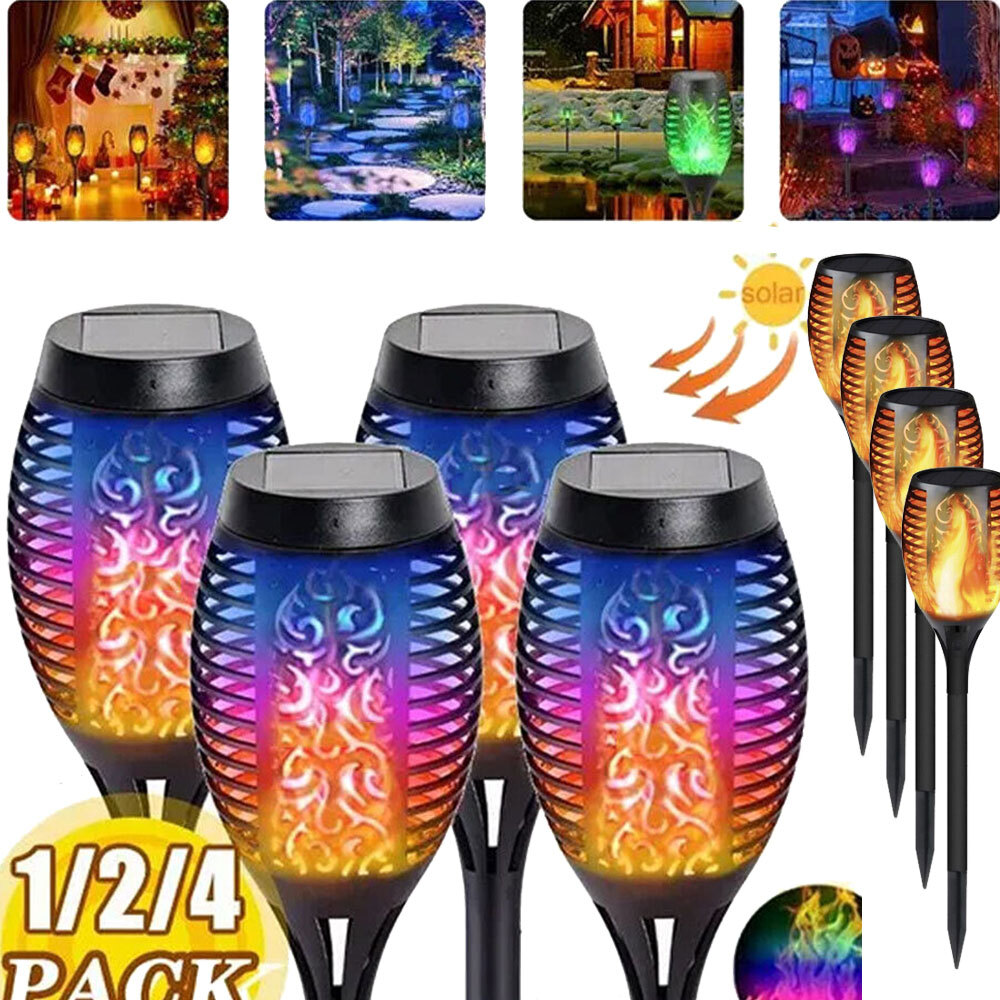 2/4/8Pc Solar Flickering Flame Effect Torch Lights Outdoor Garden LED ...