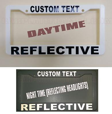 REFLECTIVE CUSTOM MADE PERSONALIZED WHITE / BLACK License Plate Frame ...